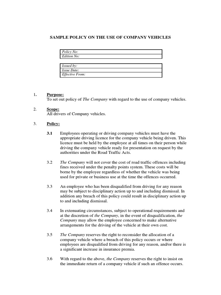 Company Vehicle Use Policy Guide | PDF