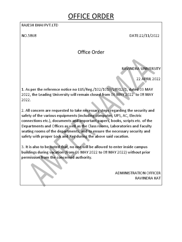 Office Order AMEER | PDF