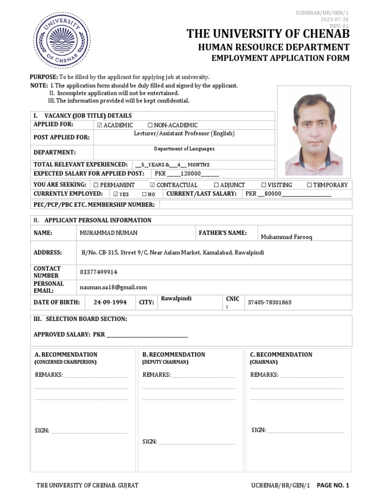 UCHENAB-HR-GEN-1-REV-01-Employment Application Form | PDF | Academic Degree