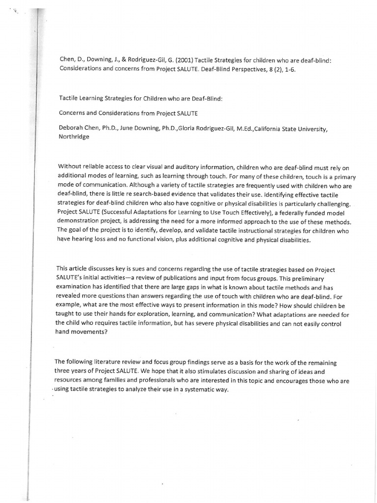 Chen, Deborah Et. Al. 2001 Tactile Learning Strategies | PDF