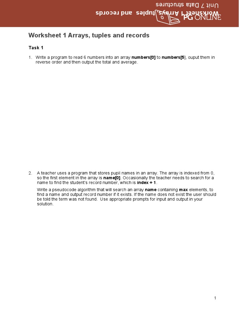 PG ONLINE HOMEWORK Arrays | PDF | Array Data Structure | Worksheet PG ONLINE HOMEWORK Arrays | PDF | Array Data Structure | Worksheet