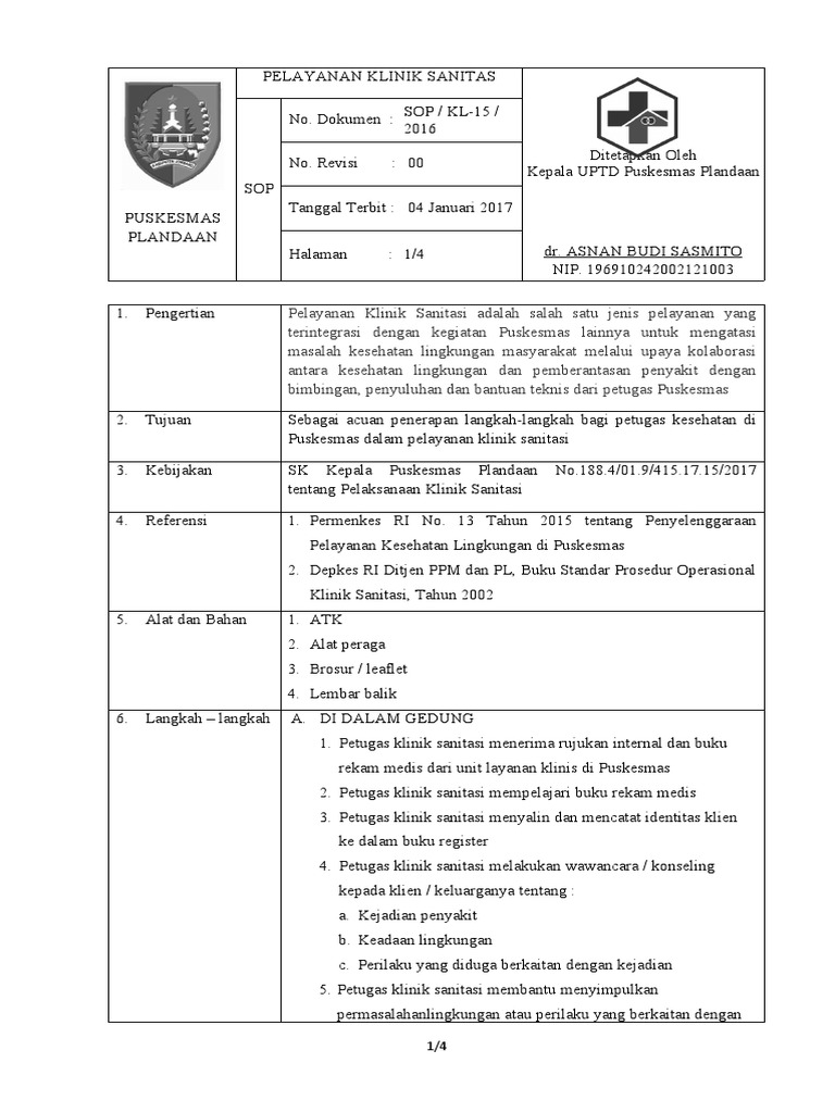 KL-15 Sop Pelayanan Klinik Sanitas Fix | PDF