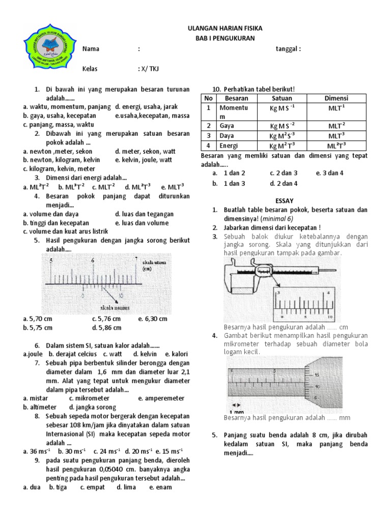 ULANGAN HARIAN FISIKA Bab 1 Pengukuran | PDF
