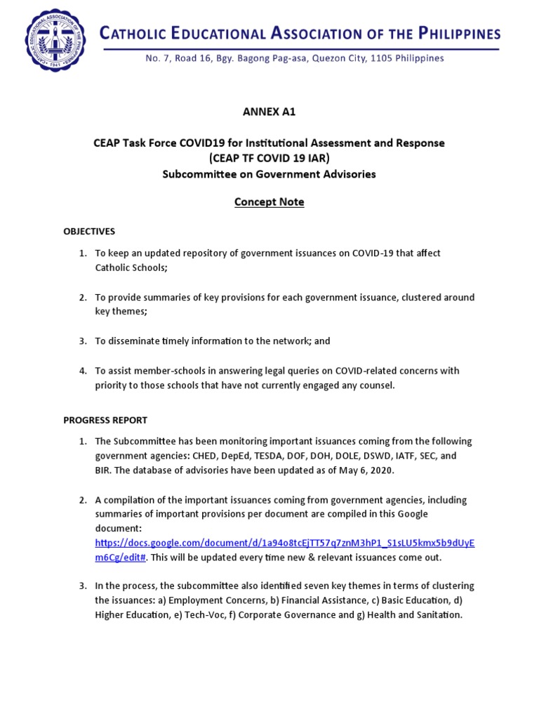 2 Annex A1 - SubCommittee On Government Advisories Progress Report ...
