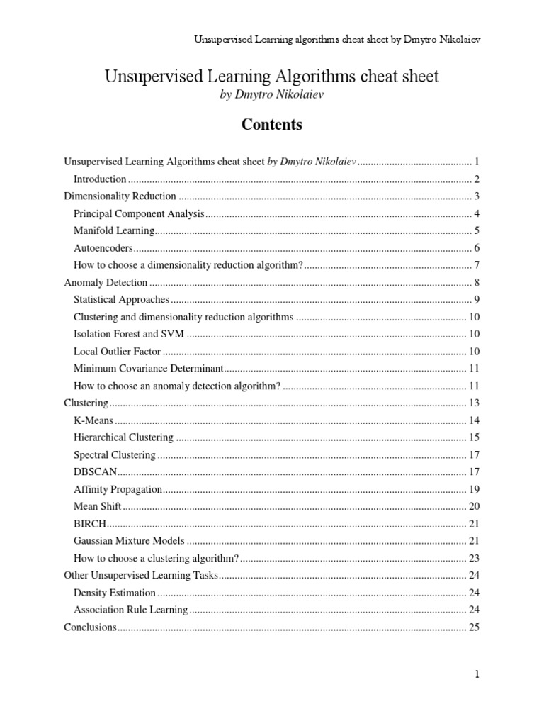 Algorithem Cheat Sheet | PDF | Cluster Analysis | Principal Component Analysis