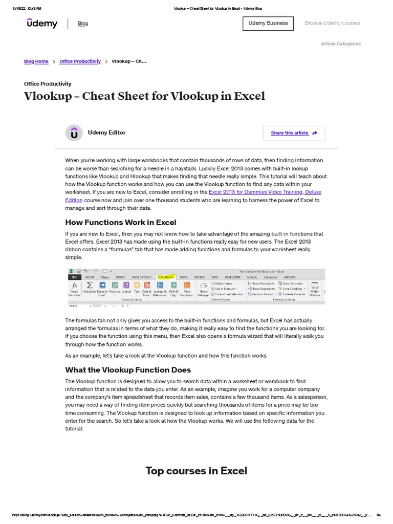 Vlookup Cheat Sheet For Vlookup In Excel Pdf Microsoft Excel