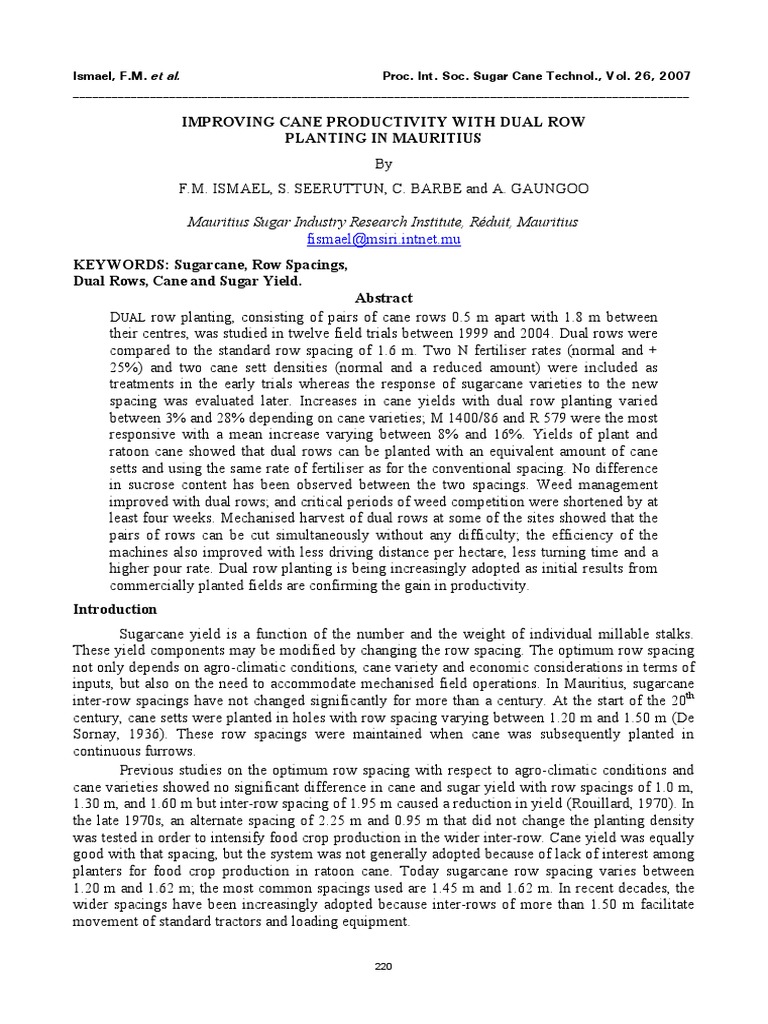 Dual Row Planting for Cane Yield Boost | PDF | Sugarcane | Fertilizer