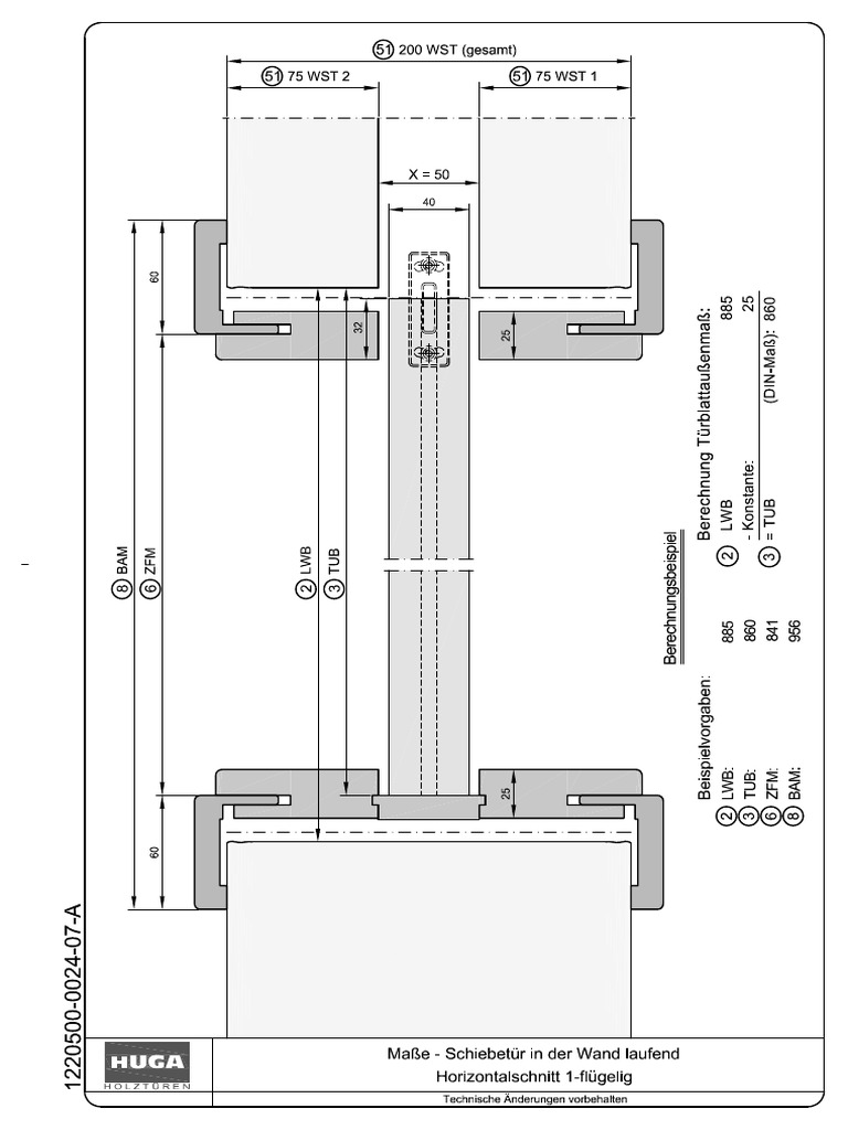 Schiebetuer in Der Wand Laufend Horizontalschnitt 1 Fluegelig 1220500 ...