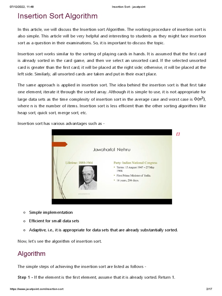 Insertion Sort - Javatpoint | PDF | Mathematical Logic | Computer Programming