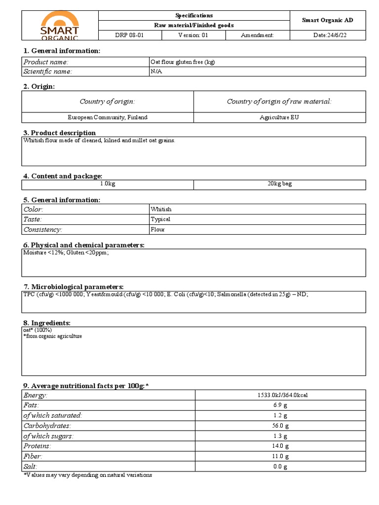 Oat Flour, GF (En) - 5173 | PDF | Flour | Oat