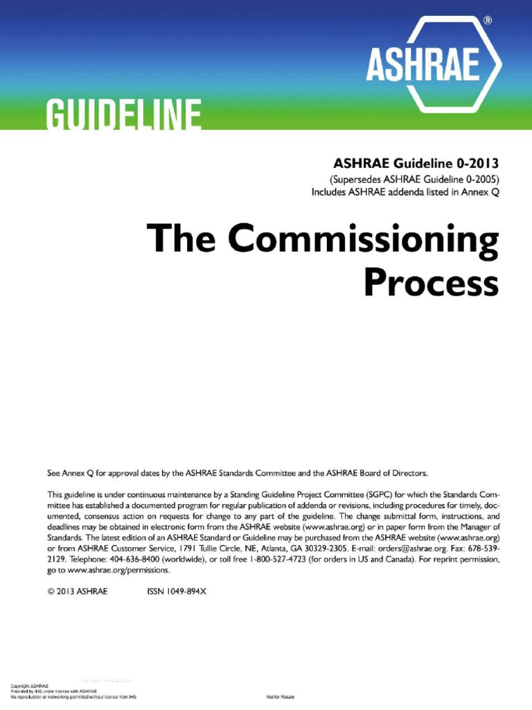 ASHRAE Guideline 0-2013 The Commissioning Process | PDF | Safety