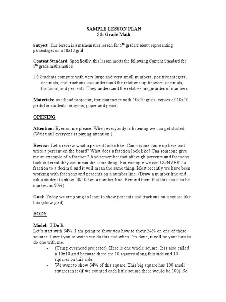 Sample 5th Grade Lesson Plan | PDF | Numbers | Decimal