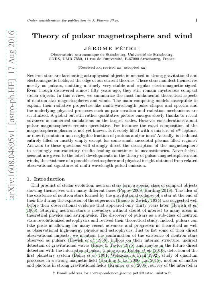 Theory of Pulsar Magnetosphere and Wind | PDF | Stars | Electromagnetic ...