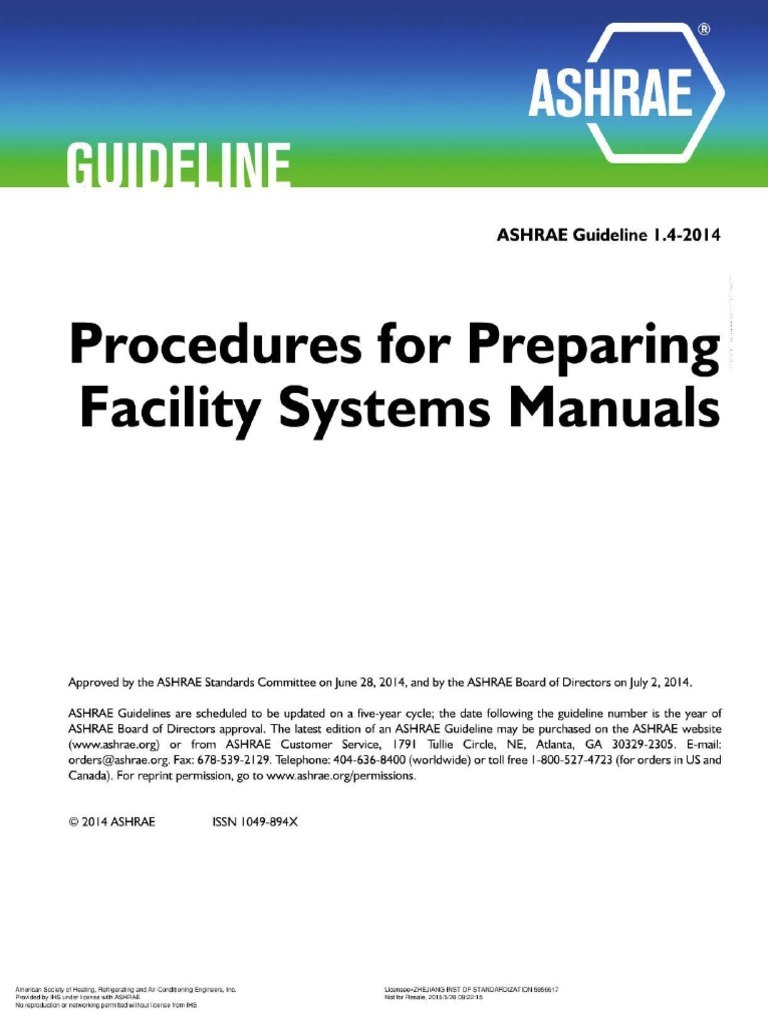 ASHRAE Guideline 1.4-2014 Procedures For Preparing Facility Systems ...