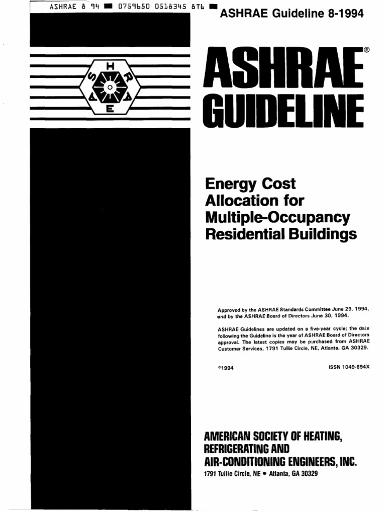 ASHRAE Guideline 8-1994 Energy Cost Allocation For Multiple-Occupancy ...
