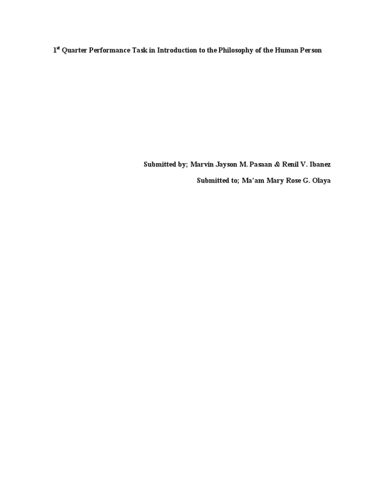 1st Quarter Performance Task in Introduction To The Philosophy of The ...