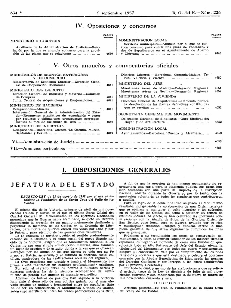 Boe 1957 Valle Caidos | PDF | Industria textil | Iglesia Católica