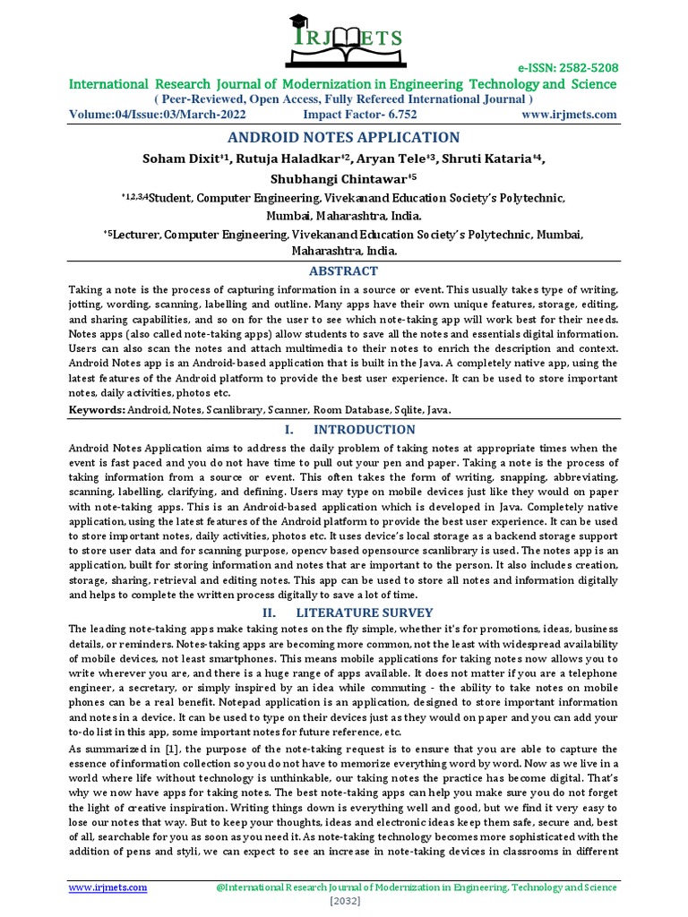 Fin Irjmets1648488221 | PDF | Databases | Android (Operating System)