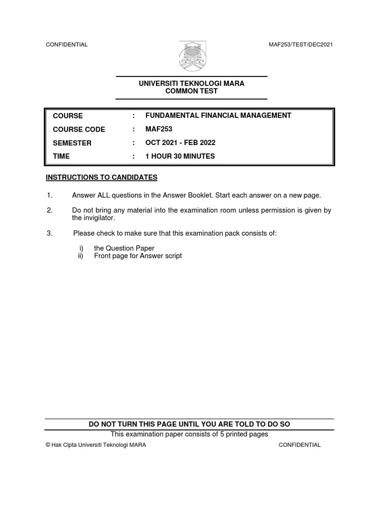 Common Test - Dec 2021 Q | PDF | Margin (Finance) | Equity (Finance)