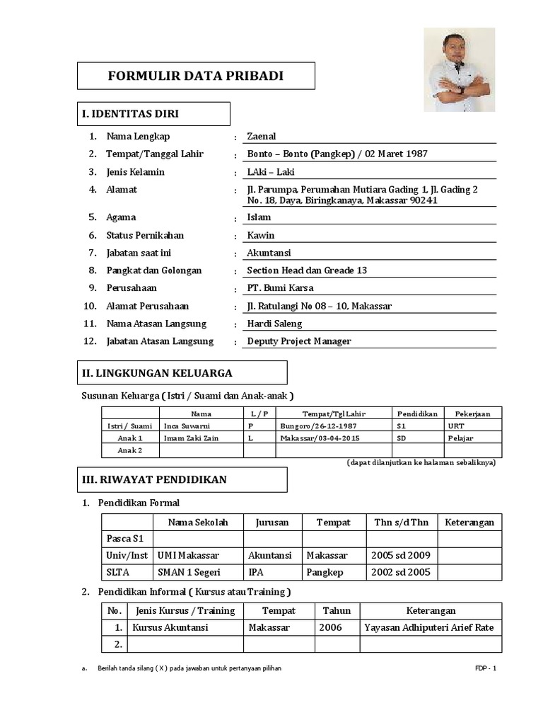 1 Form Data Pribadi - Assessment KG - ZAENAL | PDF