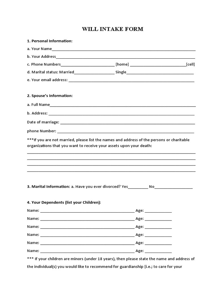 Will Intake Form | PDF