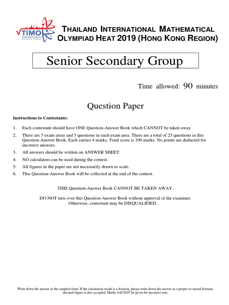 Mathematical Olympiad Exam Questions from the 2019 Thailand ...