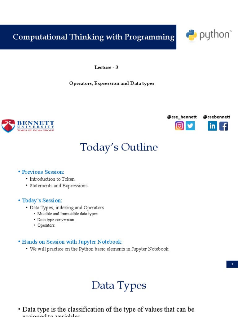 Lecture 3. Operators Expression and Data Types (1) | PDF