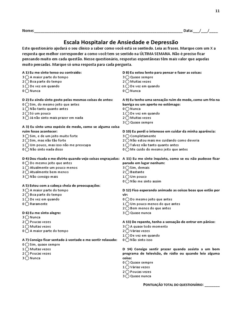 Escala Hospitalar de Ansiedade e Depressão | PDF | Ansiedade | Tempo