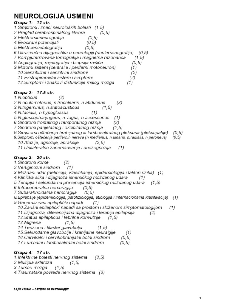 Neurologija Usmeni-Lejla H. | PDF