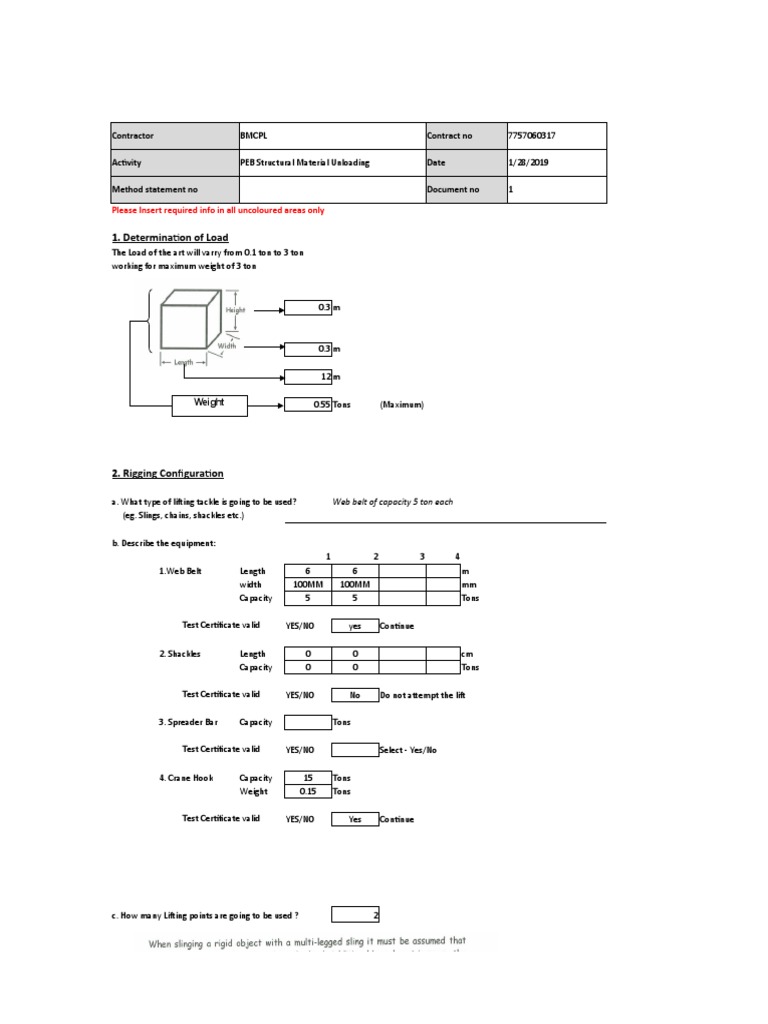 Lifting Plan Loading and Unloading of Structural Material | PDF | Crane ...