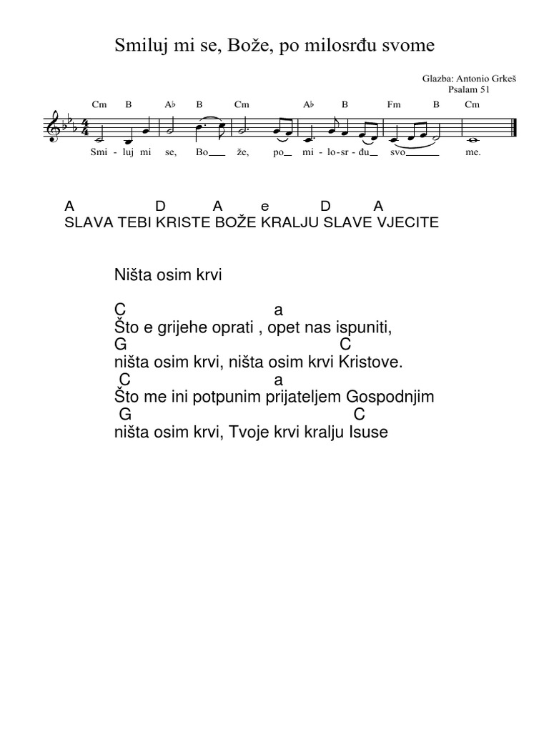 Smiluj Mi Se, Bože, Slava Tebi, Ništa Osim Krvi (Akordi) | PDF