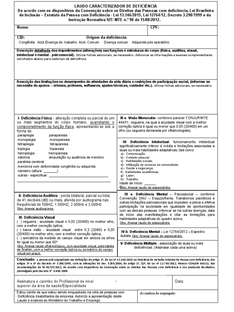 Laudo de PCD | PDF | Deficiência visual | Deficiência