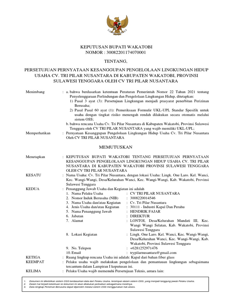 CV Tri Pilar Nusantara PKPLH | PDF