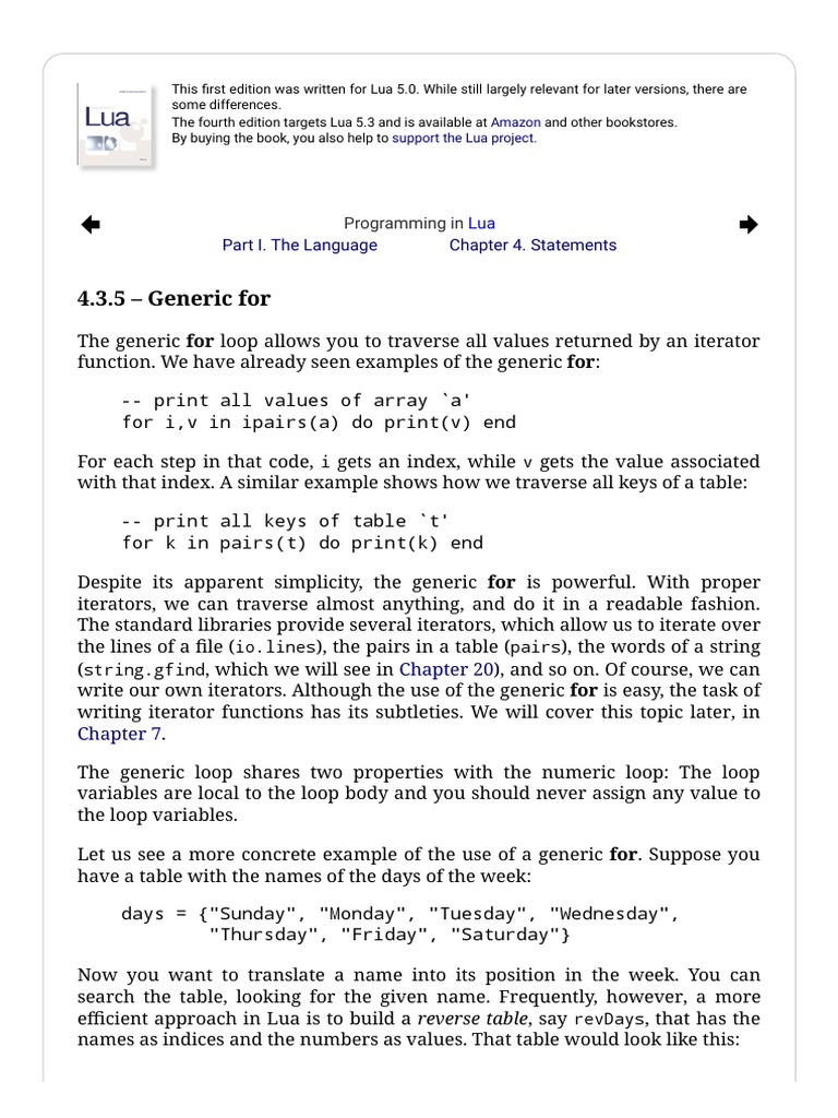 Programming in Lua - 4.3.5 | Download Free PDF | Control Flow | Programming Paradigms