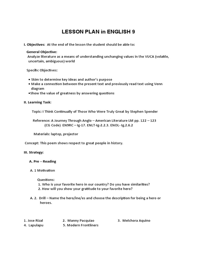 Lesson Plan in English 9 2nd Quarter MELC 4 | PDF | Infographics