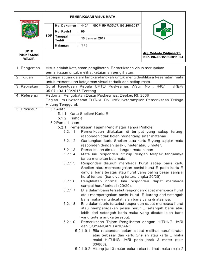 Sop Pemeriksaan Visus Mata | PDF
