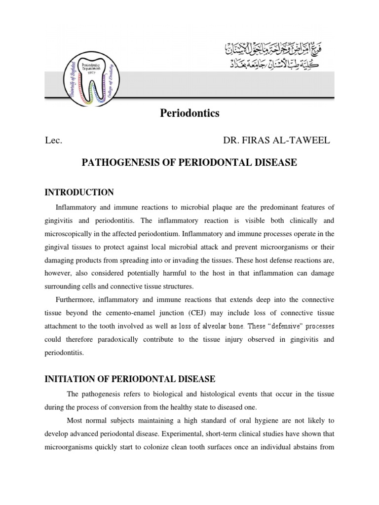 Pathogenesis of Periodontal Disease د.فراس | PDF | Periodontology | Inflammation