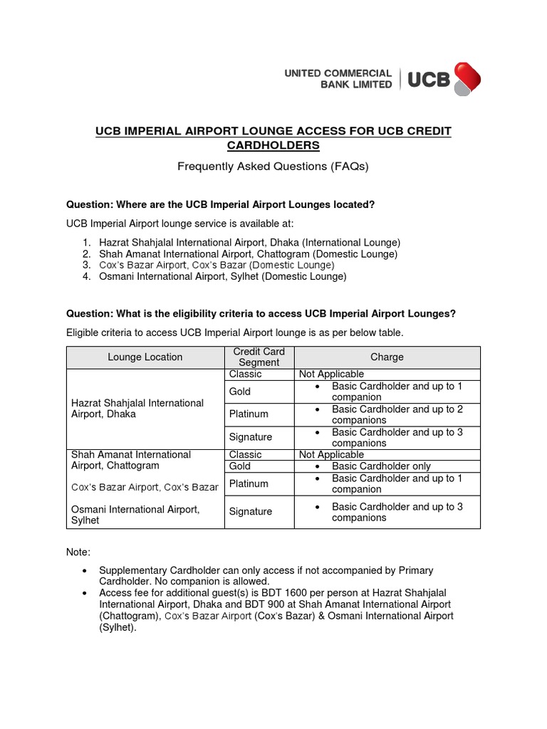 Ucb Airport Lounge Access of Ucb Credit Cardholders Update | PDF | Airport Lounge