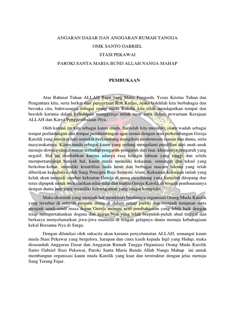 Angaran Dasar Dan Anggaran Rumah Tangga | PDF