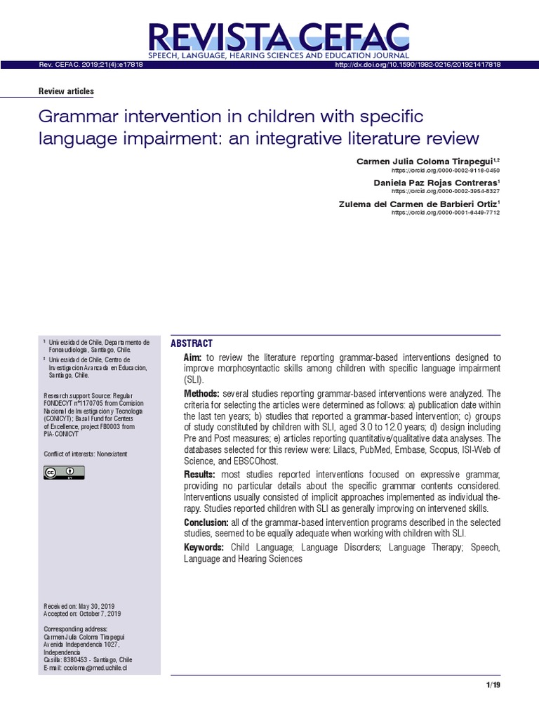 Grammar Intervention in Children With Specific Language Impairment: An Integrative Literature ...