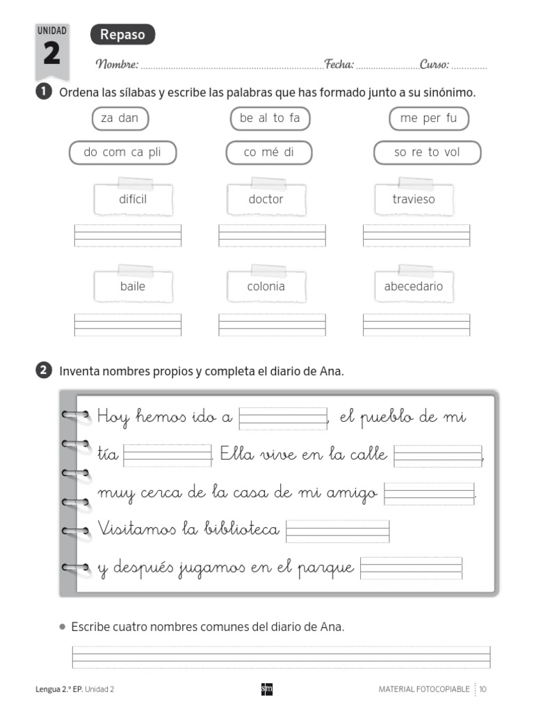 Lengua 2 Primaria Unidad 2 SM | PDF