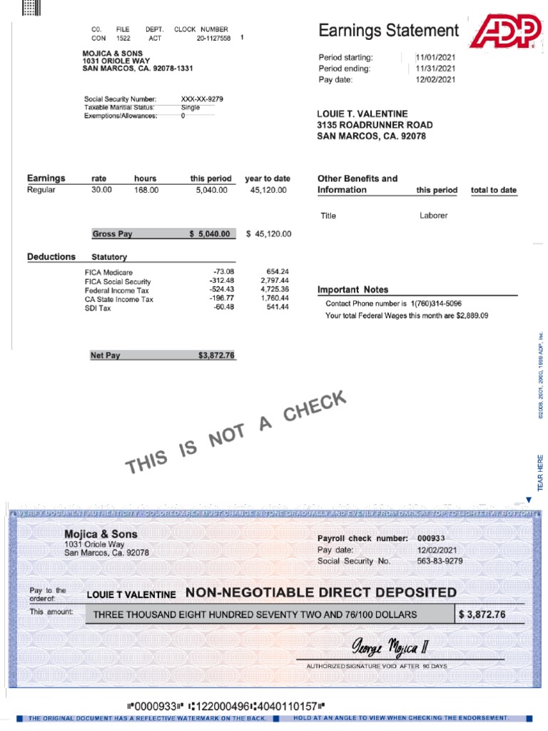 Adp Paystub Louie NOV 2021 | PDF