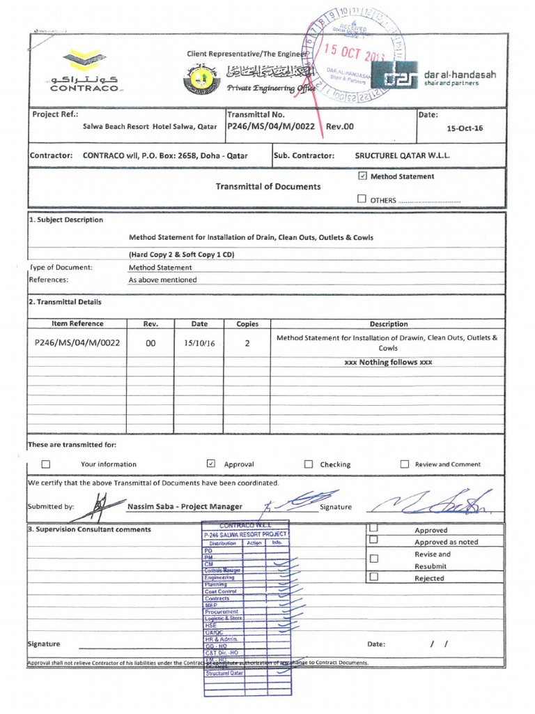 P246-MS-04-M-0022, Rev - 00 - Method Statement - Installation of Drain ...
