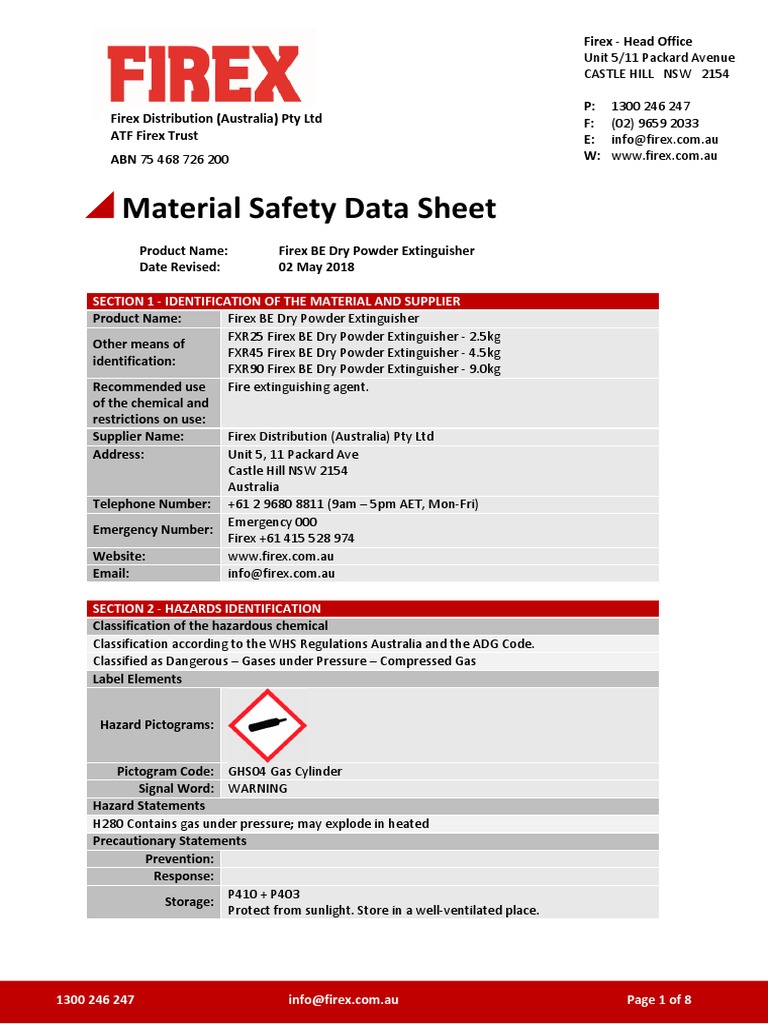 Firex MSDS Be 020518 | Download Free PDF | Toxicity | Dangerous Goods