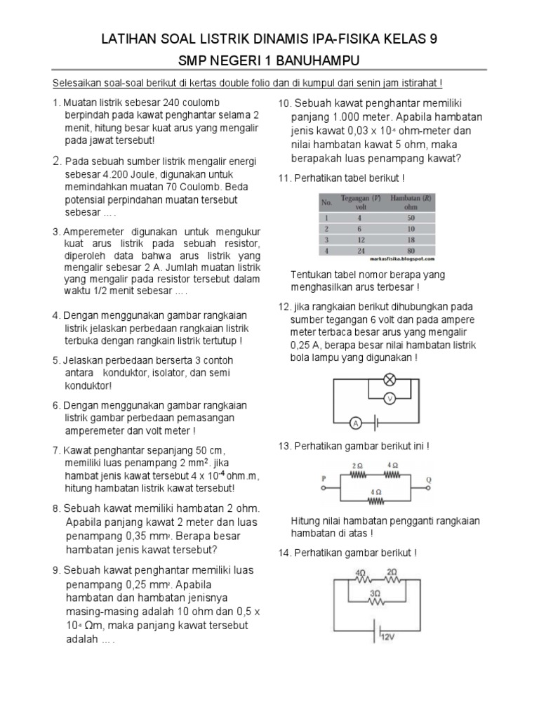 Latihan Soal Listrik Dinamis Ipa 9 | PDF