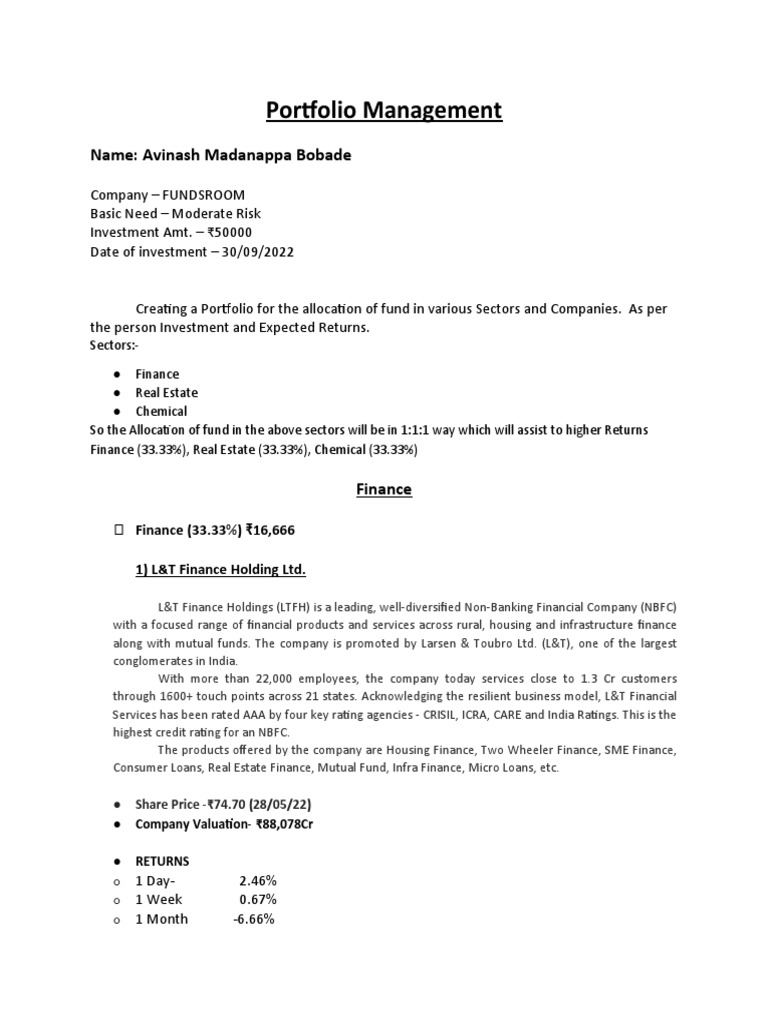 Portfolio Management Avinash Bobade | PDF | Economies