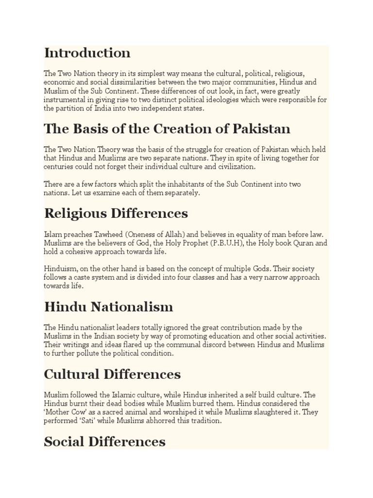 Two Nation Theory Pakstudy | PDF