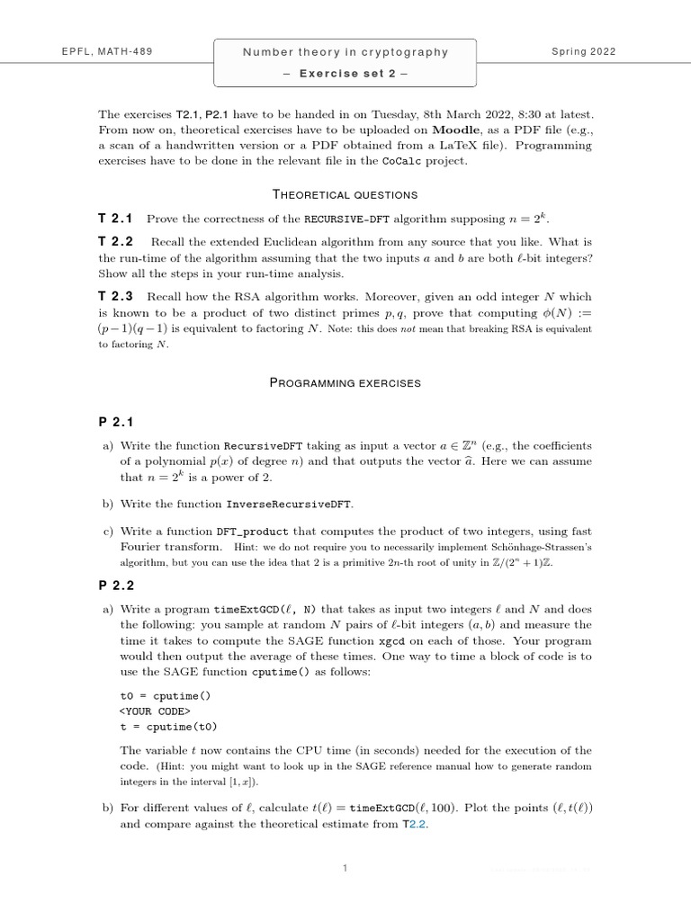 Cryptography Exercise Set Analyzing Algorithms For Discrete Fourier