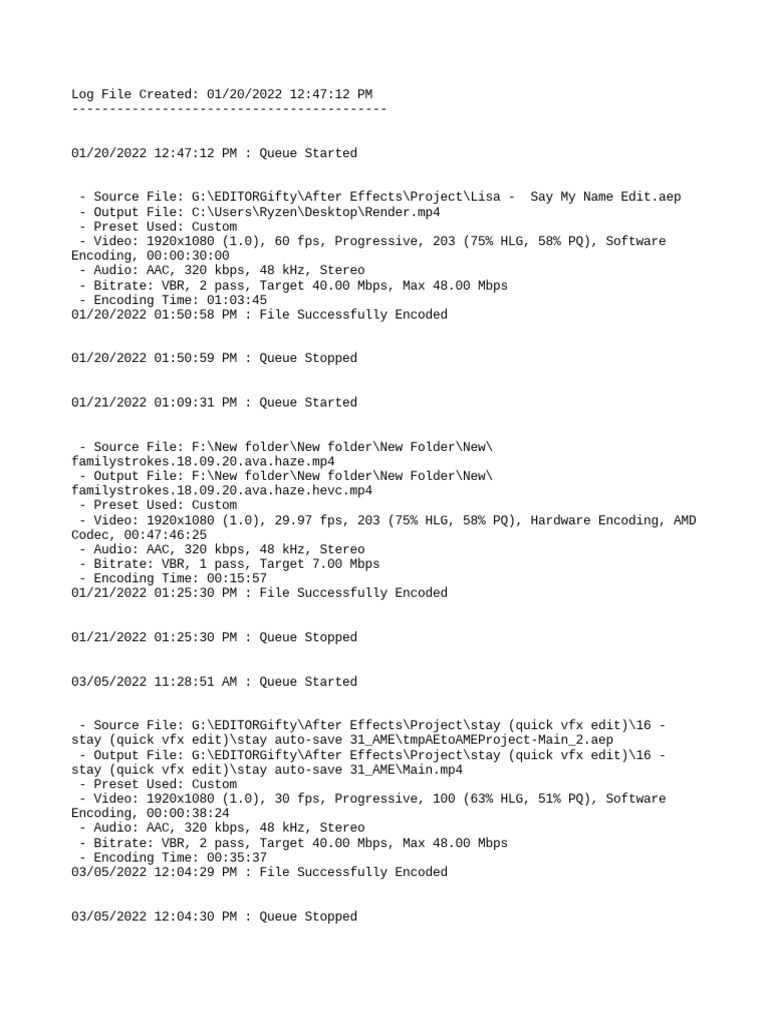 AMEEncoding Log | PDF | Codec | Film And Video Technology