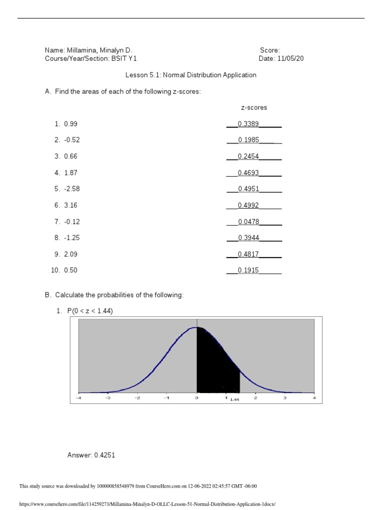 Millamina Minalyn D. OLLC Lesson 5.1 Normal Distribution Application 1 ...